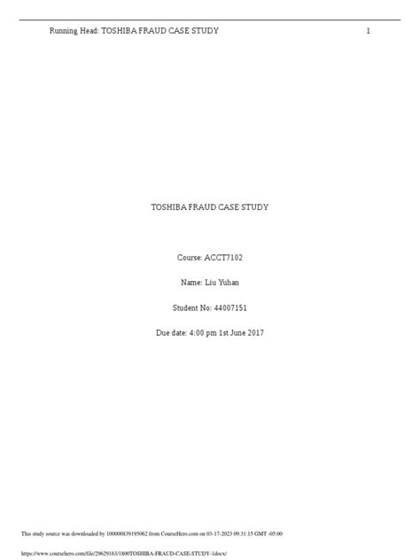 1800 Toshiba Fraud Case Study 1 Pdf Internal Control Fraud