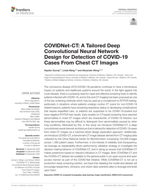 PDF COVIDNet CT A Tailored Deep Convolutional Neural Network Design For Detection Of COVID