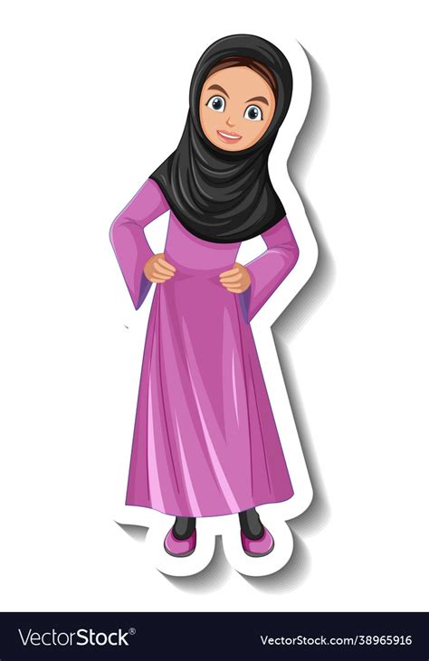 Muslim Woman Cartoon Character Sticker On White Vector Image