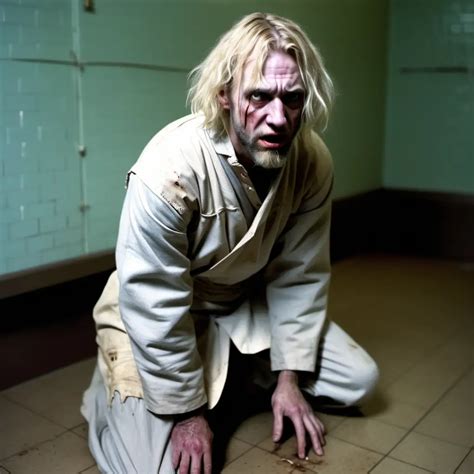 Ragged Blonde Man In Straight Jacket In Padded Room Muse Ai