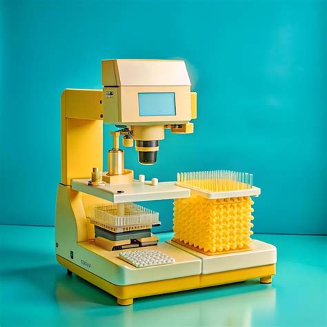 A Modern Medical Lab Automation Machine With A Yellow And White Color