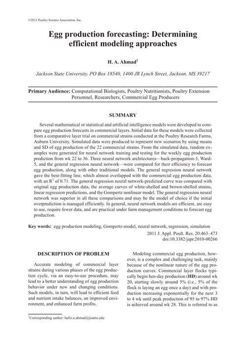 Pdf Egg Production Forecasting Determining Efficient Modeling Approaches