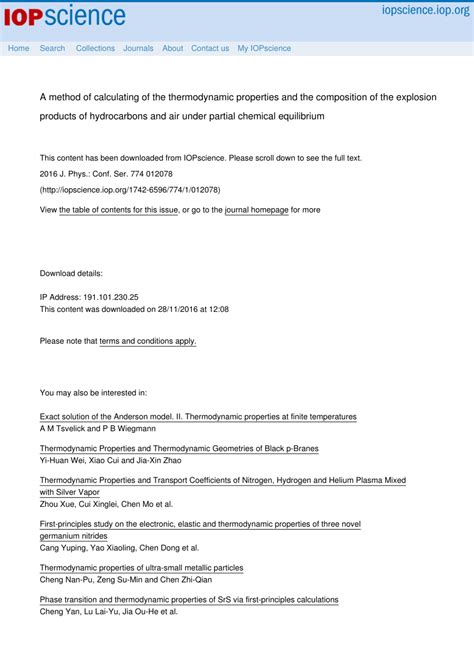 Pdf A Method Of Calculating Of The Thermodynamic Properties And The