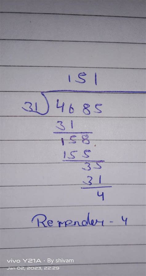 4685÷31 Whole Part And A Remainder