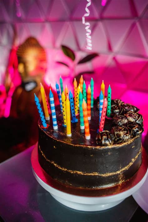 Birthday Cake With Candles Bright Lights Bokeh Stock Image Image Of