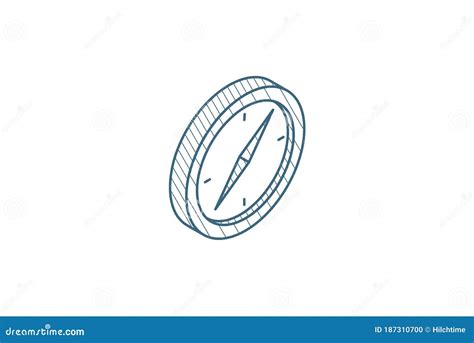 Compass Navigation Isometric Icon 3d Line Art Technical Drawing