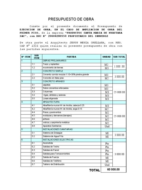 Presupuesto De Obra Pdf Construyendo Tecnología Elementos Arquitectónicos