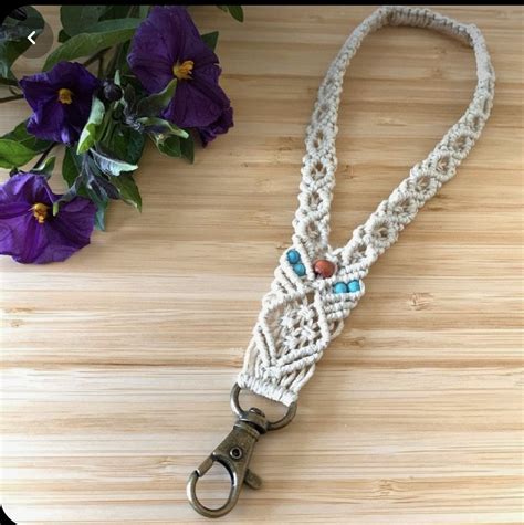 Macrame Lanyard With Blue Beads