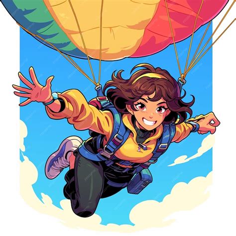 Premium Vector A Laredo Girl Goes Parascending In Cartoon Style
