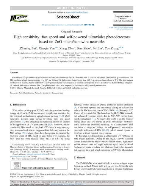 Pdf High Sensitivity Fast Speed And Self Powered Ultraviolet