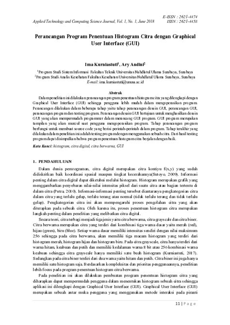 Pdf Perancangan Program Penentuan Histogram Citra Dengan Graphical User Interface Gui