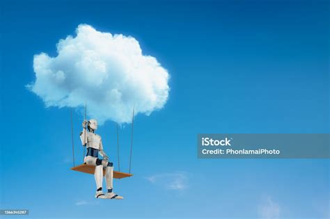 흐린 하늘에서 스윙에 Ai 로봇 인공지능에 대한 스톡 사진 및 기타 이미지 인공지능 꿈같은 로봇 Istock