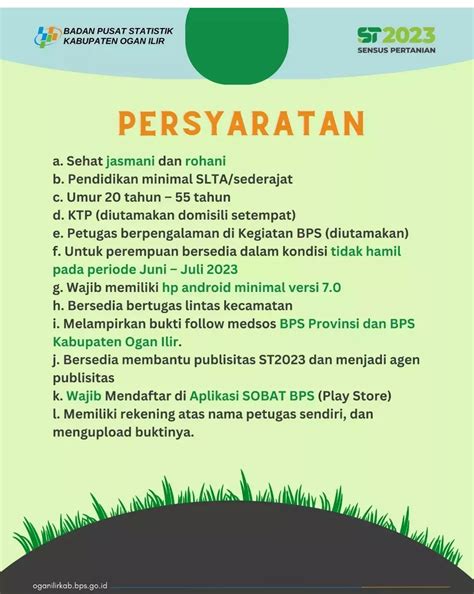 Lowongan Kerja Sebagai Petugas Sensus Petanian BPS Ogan Ilir Tahun 2023