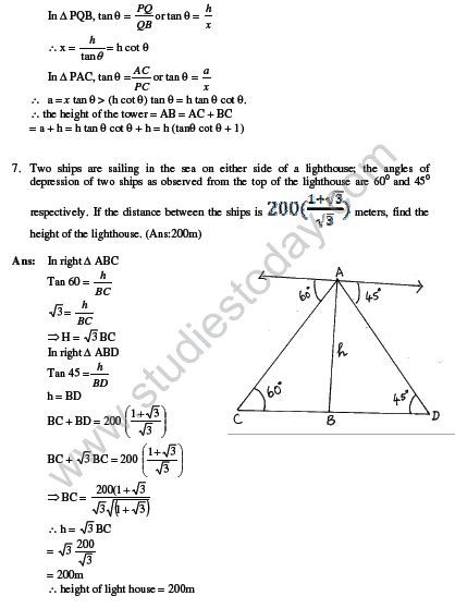 Cbse Class 10 Maths Hots Heights And Distances