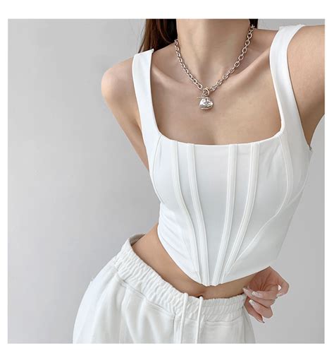 The Spaghetti Straps Croptop With Corset Back Lock Large Square Neck