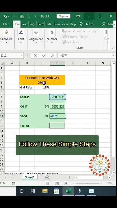 Gst And Price Calculation Excel Exceltips Exceltutorial India