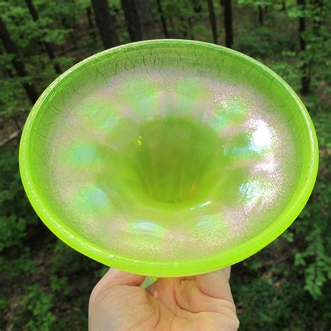 Antique Us Glass Vaseline 151 Carnival Glass Candleholders Pair Carnival Glass