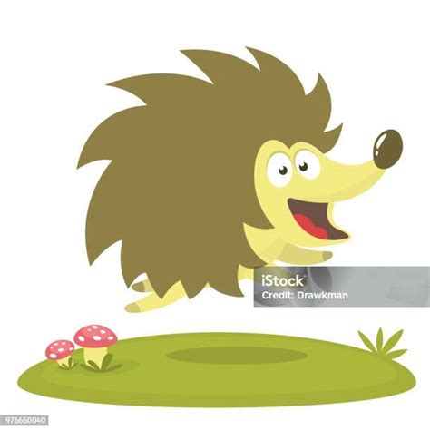 재미 있는 만화 고슴도치 초원에서 실행입니다 격리 벡터 일러스트입니다 인쇄 스티커 또는 어린이 책 일러스트 레이 션 디자인 갈색에 대한 스톡 벡터 아트 및 기타 이미지