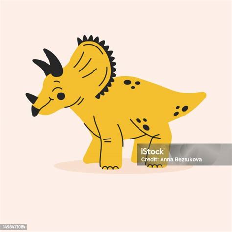 Dinosaurus Kartun Lucu Dino Triceratops Ilustrasi Vektor Sederhana