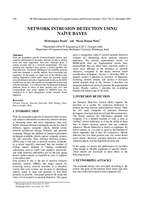 Pdf Network Intrusion Detection Using NaÏve Bayes