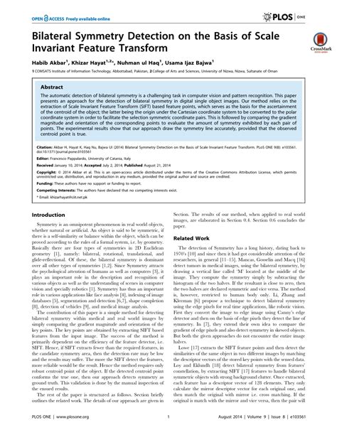 Pdf Bilateral Symmetry Detection On The Basis Of Scale Invariant Feature Transform