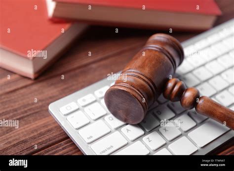 Wooden Gavel And Keyboard On Desk Stock Photo Alamy