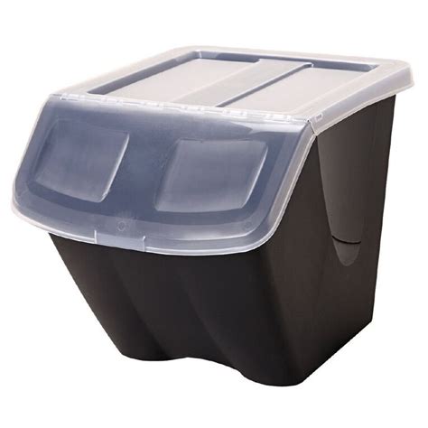 Taurus Stackable Shutter Bin Black 38l Black The Warehouse