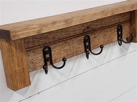Farmhouse Shelf With Hooks Rustic Shelf Wall Mount Etsy