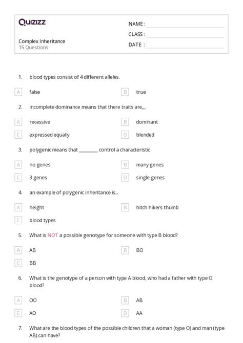 Non Mendelian Inheritance Worksheets For Th Class On Quizizz