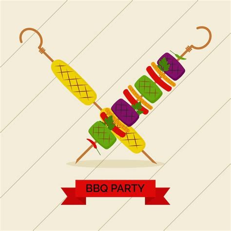 메모리얼 데이 채식주의자 바베큐 파티 축하 카드 미국 여름 바베큐 음식 터 일러스트레이션 프리미엄 벡터