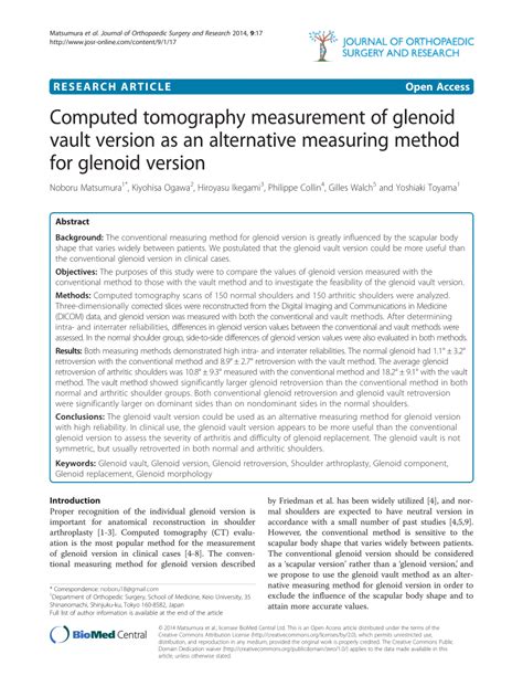 Pdf Computed Tomography Measurement Of Glenoid Vault Version As An