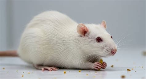 Albino Rat Eating Food A Closeup Shot Of A White Albino Rat Enjoying A