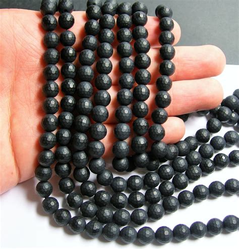 Black Onyx Matte 8mm Faceted Round Beads 1 Full Strand 48 Beads