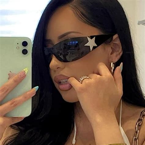 One Piece Rimless Pentagram Sunglasses Y2k Gradient Wrap Around Glasses