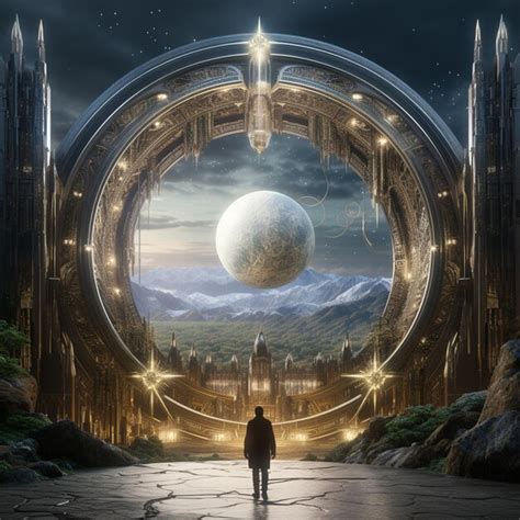 Premium Ai Image There Is A Man Standing In Front Of A Giant Portal