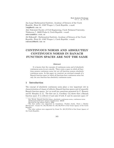Pdf Continuous Norms And Absolutely Continuous Norms In Banach Function Spaces Are Not The Same