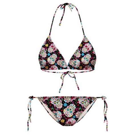 Black Floral Skulls Punk Rock Two Piece Sexy Bikini Swimwear