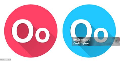Letter O Uppercase And Lowercase Round Icon With Long Shadow On Red Or