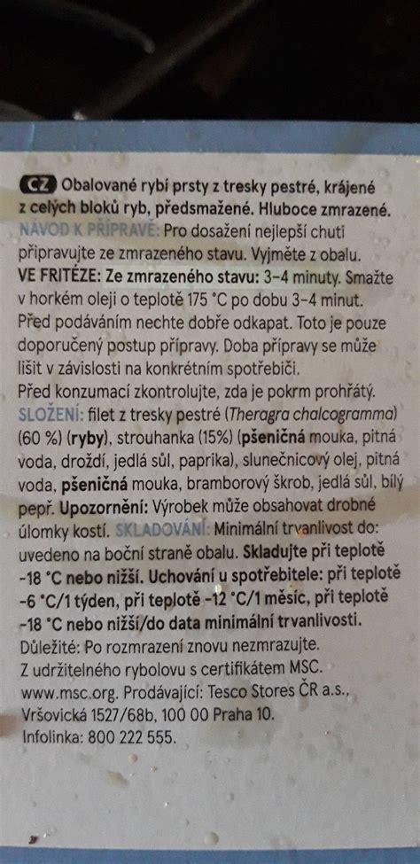 Podrobné informace o potravině Rybí prsty z tresky