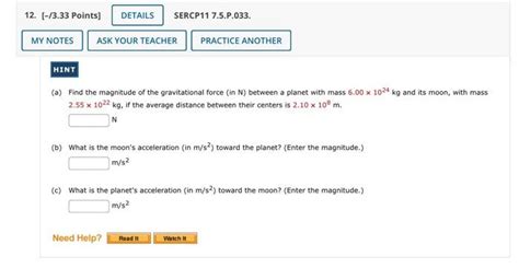 Solved 12 3 33 Points Details Sercp11 7 5 P 033 My
