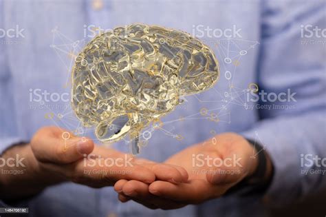 Person Presenting A 3d Render Of Human Brain Iq Testing And Artificial