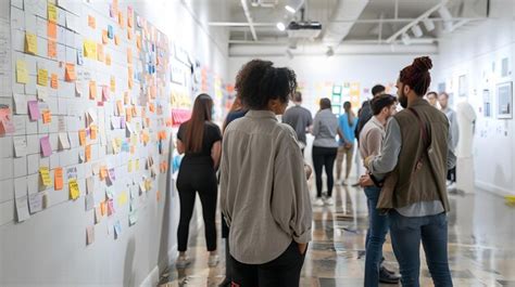 Minimalist Brainstorming Room With Casual Team Discussing Ideas On Wall