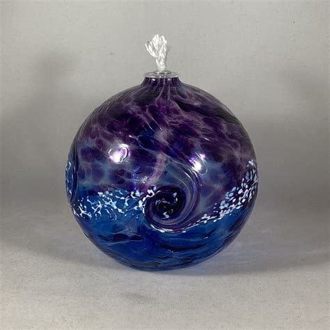 Kitras Art Glass Oil Lamp Blue Violet Starry Night Euc Gorgeous Usa