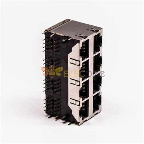 RJ Double Female Connector Port Without LED And With Shield For PCB