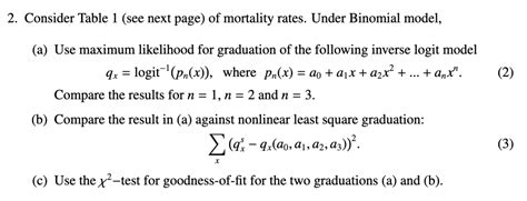Solved Consider Table 1 See Next Page Of Mortality Rates Chegg