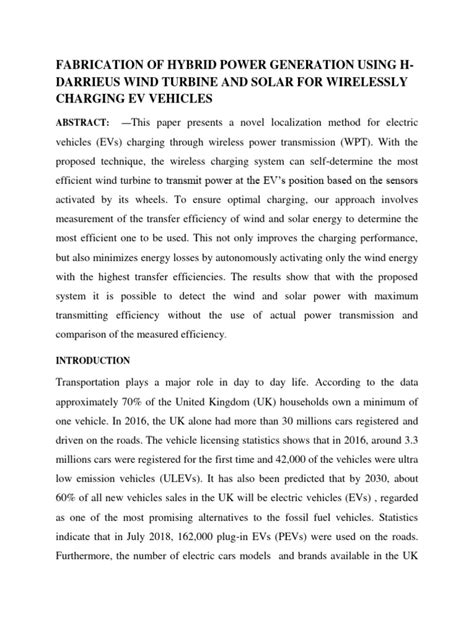 Fabrication Of Hybrid Power Generation Using H Pdf Electric Vehicle