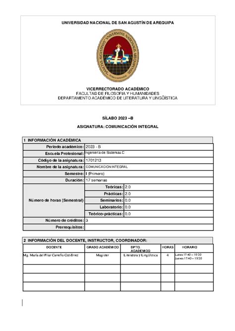 Silabo Comunicación Integral 2023 B SÍlabo 2023 B Asignatura