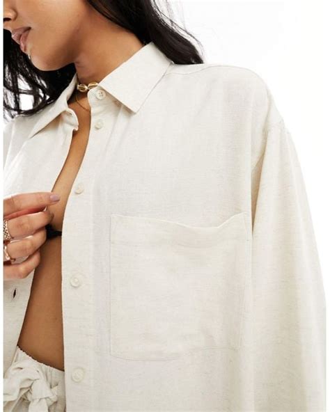 Asos Isabel Mix And Match Linen Look Oversize Beach Shirt In White Lyst