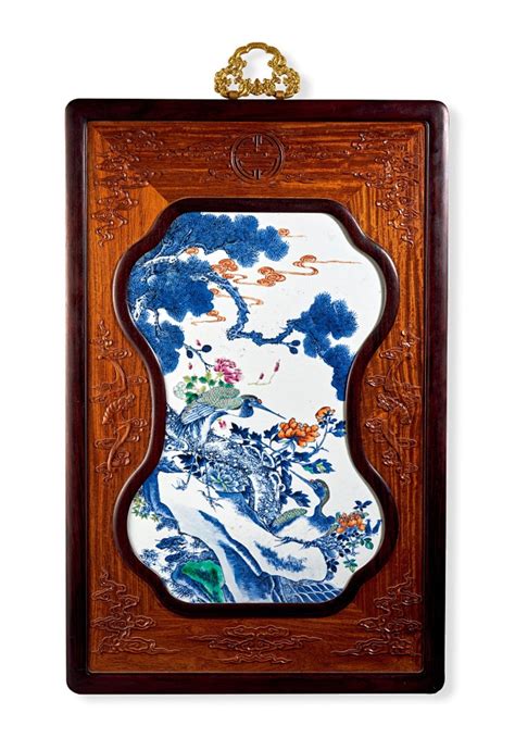 清中期 青花粉彩松鹤延年瓷板