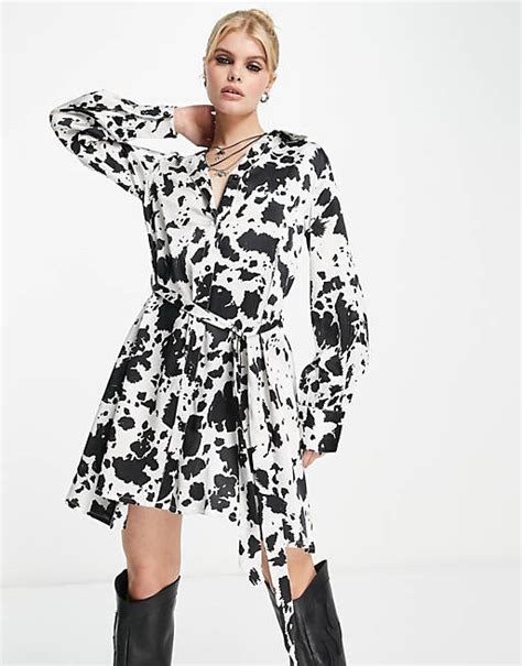 Violet Romance Satin Belted Mini Dress In Cow Print Asos